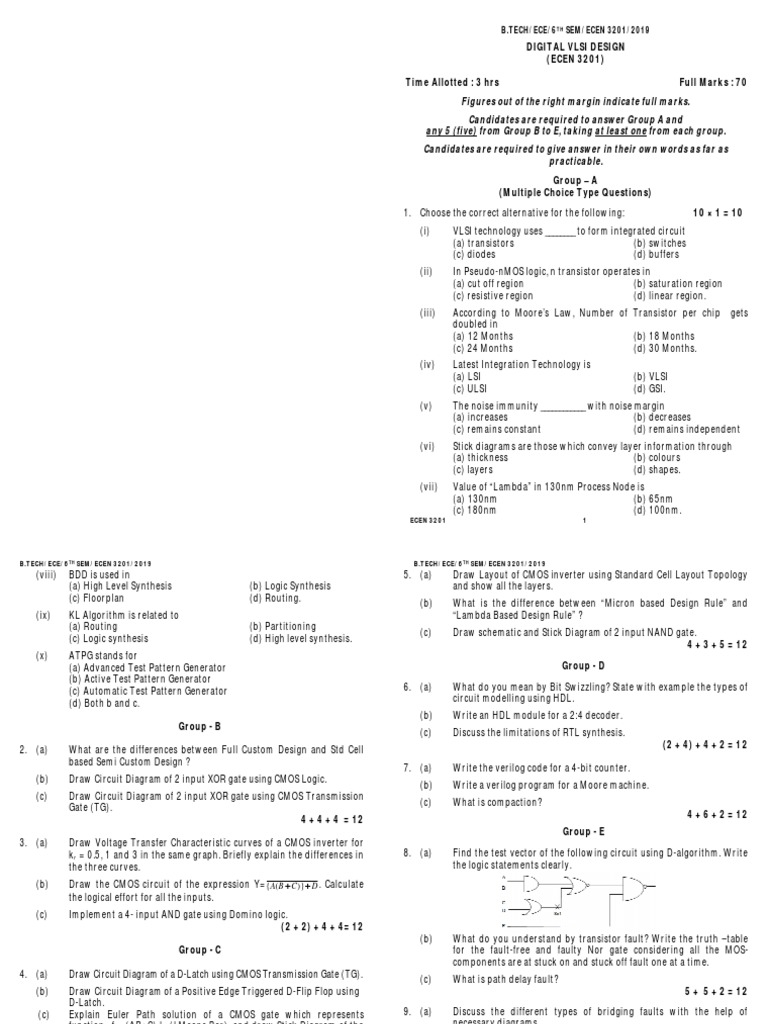 Digital VLSI Design Exam Paper 2019 | PDF | Logic Gate | Cmos