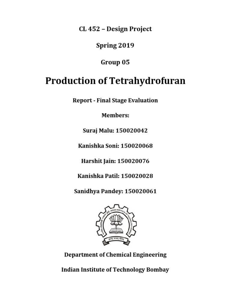 Tetrahydrofuran Production Economics | PDF | Tetrahydrofuran | Distillation