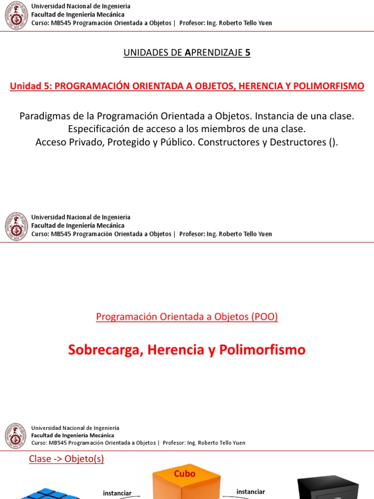 Sem12 POO - Sobrecarga Herencia y Polimorfismo en Visual C++ | PDF | Constructor (Programación ...