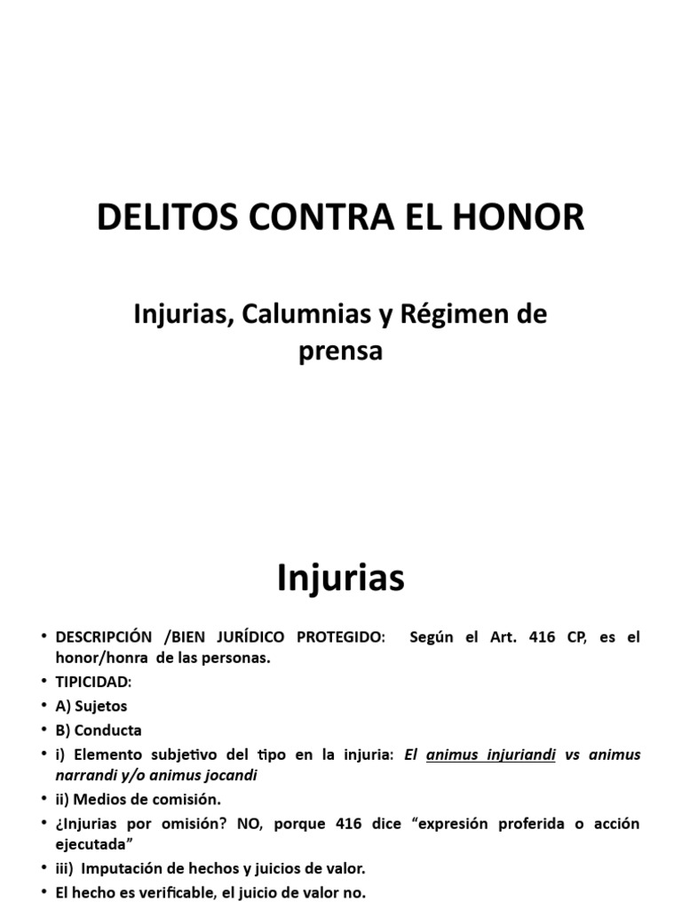 Delitos Contra El Honor | PDF | Difamación | Intención (Derecho Penal)