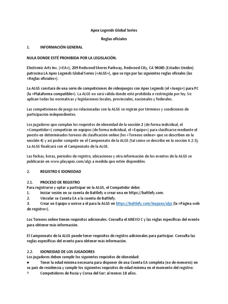 2020-Season-Rules-Es TORNEOS DE ALGS - APEX LEGENDS GLOBAL SERIES | PDF ...