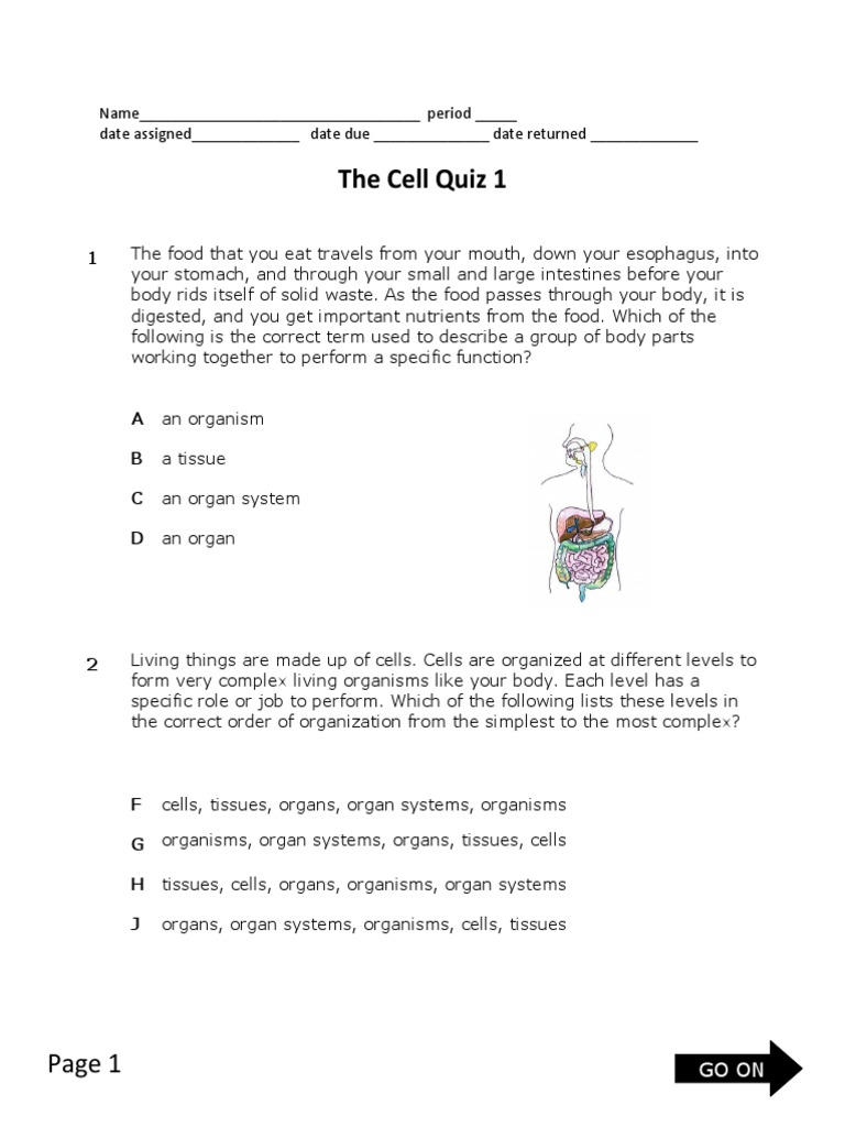 Cell Quiz 1 | PDF | Cell (Biology) | Human Body