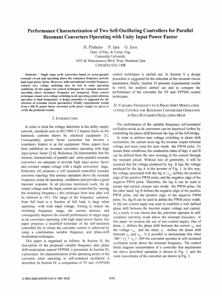 Performance Comparison of Two Self-Oscillating Controllers for Parallel Resonant Converters ...