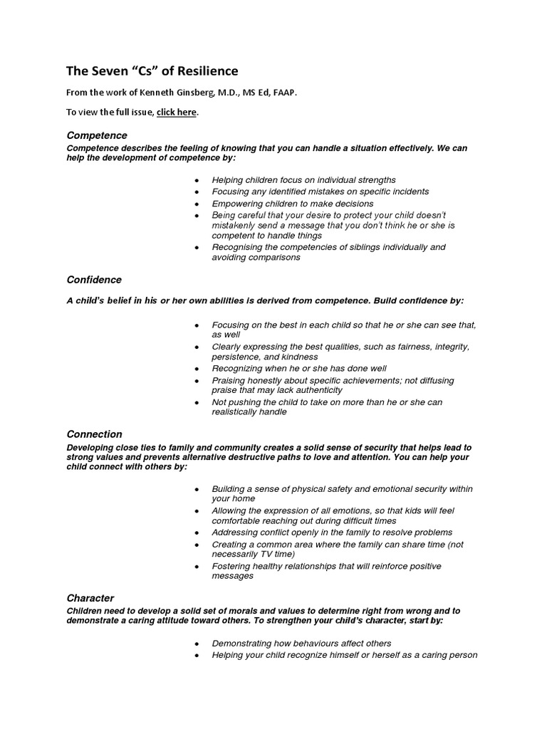 The Seven Cs of Resilience | PDF | Psychological Resilience | Behavior ...