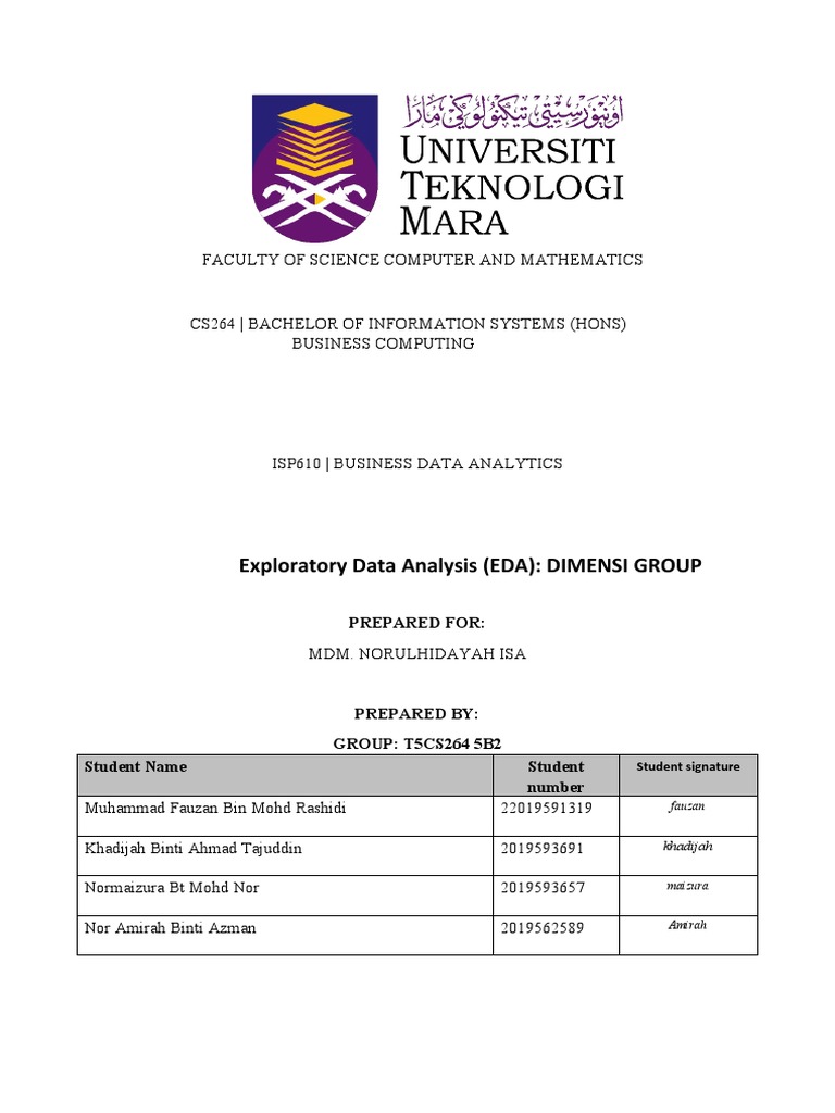Exploratory Data Analysis (EDA) : DIMENSI GROUP: Prepared For | PDF