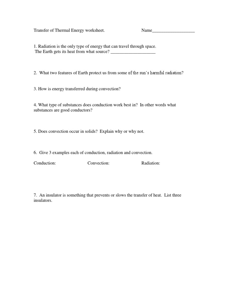 Thermal Energy Transfer Worksheet | PDF | Heat Transfer ...