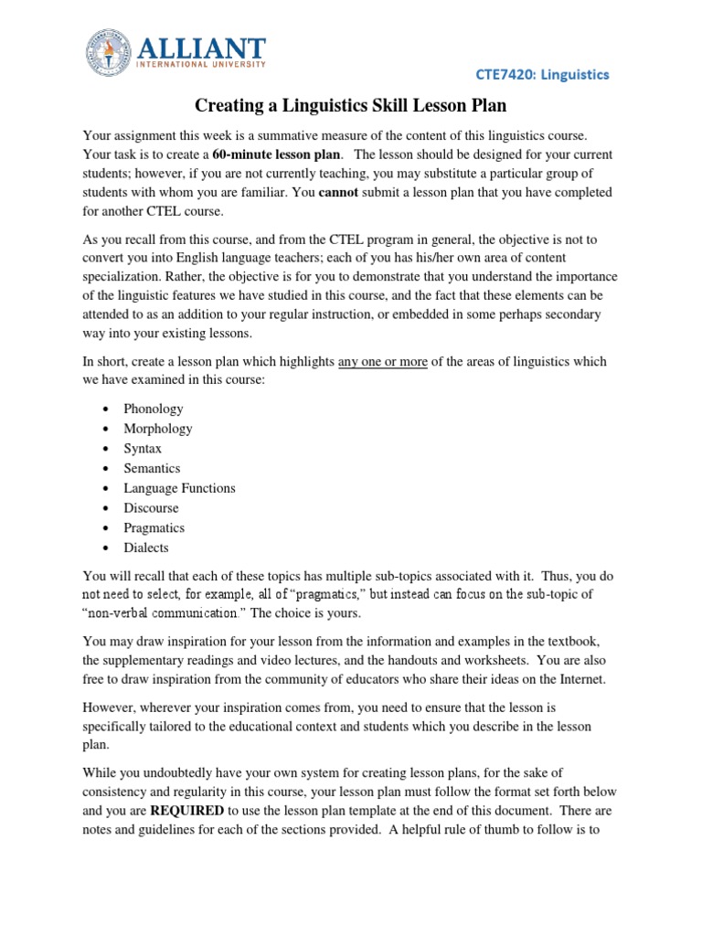 Linguistics Lesson Plan Template | PDF | Lesson Plan | Educational ...