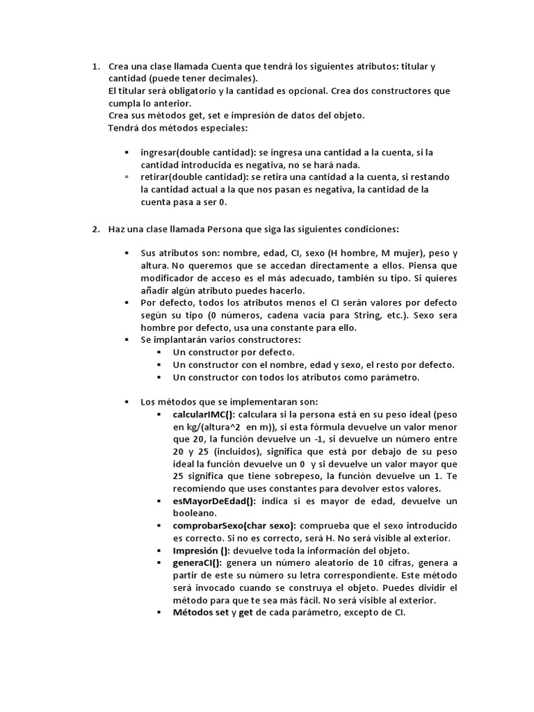 Ejercicios Clase POO 1 | PDF | Constructor (Programación Orientada a Objetos) | Programación