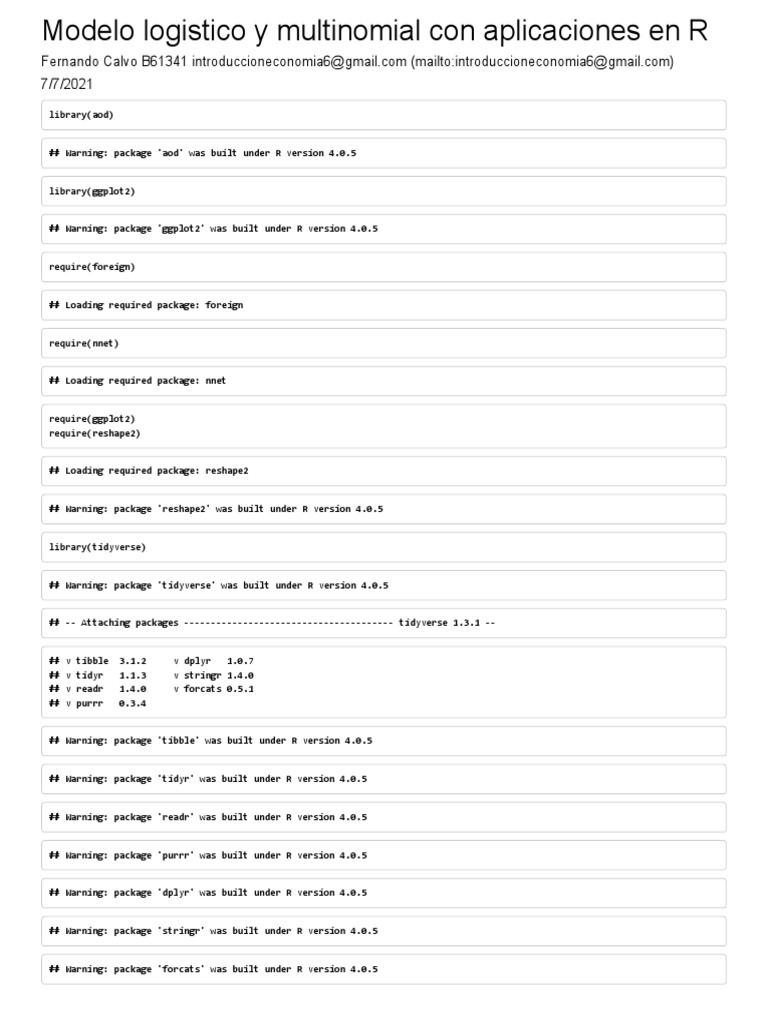 Modelo Logistico y Multinomial Con Aplicaciones en R | PDF | Regresión ...
