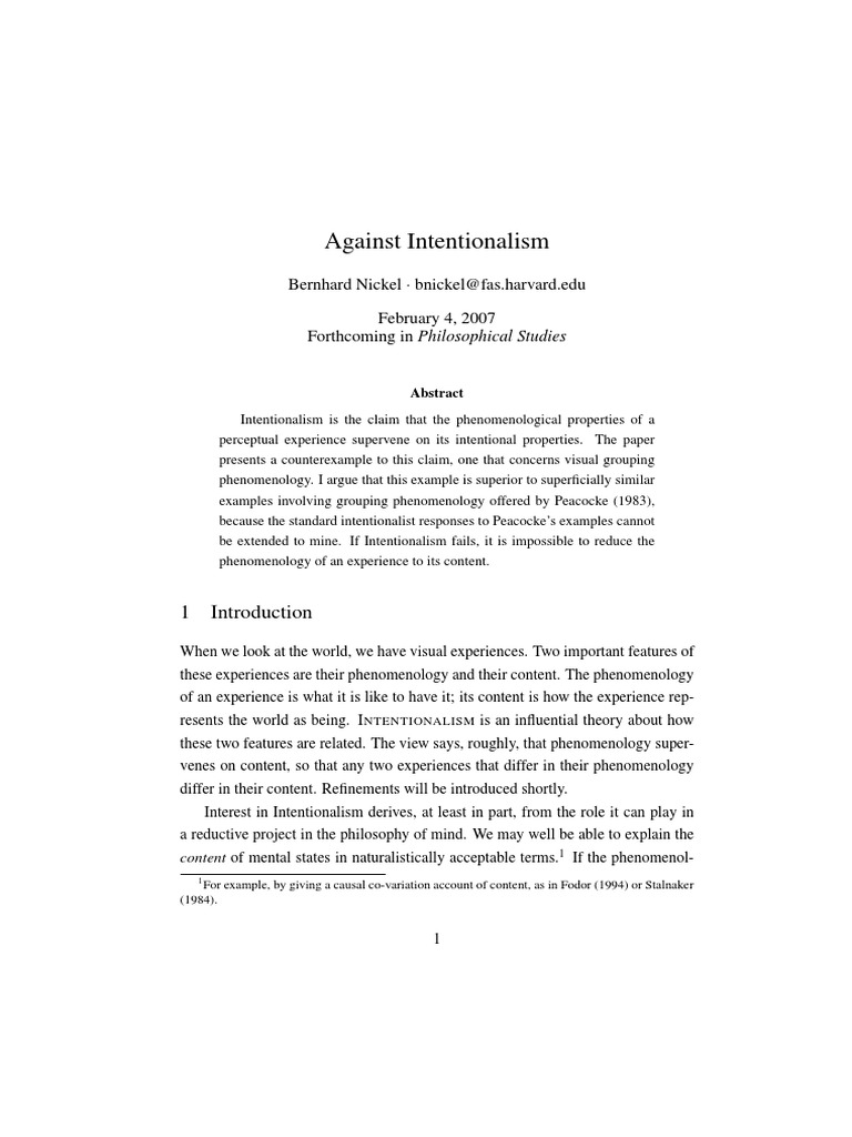 Against Intentionalism: Bernhard Nickel Bnickel@fas - Harvard.edu ...