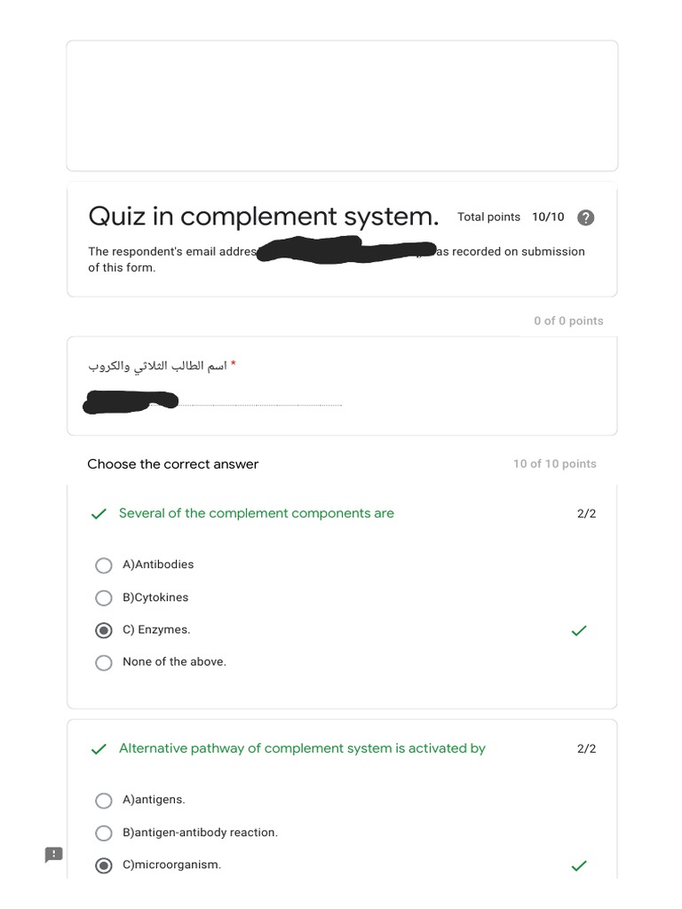 Quiz in Complement System | PDF
