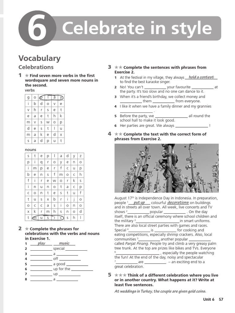 Celebrations and Vocabulary in Unit 6 | PDF | Verb | Linguistics
