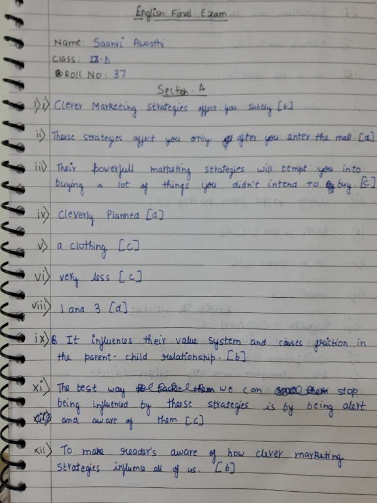 Englisn Final Exam Answer Sheet | PDF