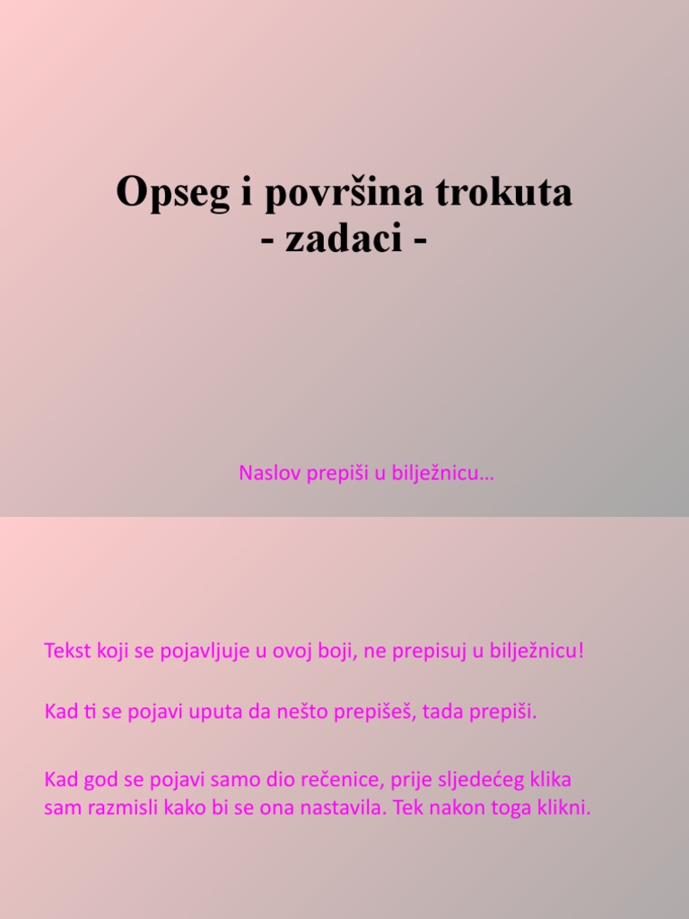 Opseg I Povrsina Trokuta ZADACI NND | PDF