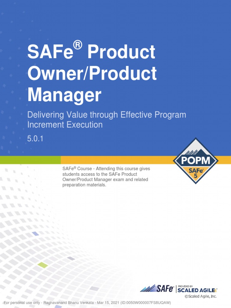 SAFe Product Owner Product Manager Digital Workbook (5.0.1) | PDF ...