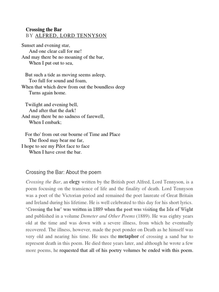 Crossing The Bar (1) Poem PDF | PDF | Poetry