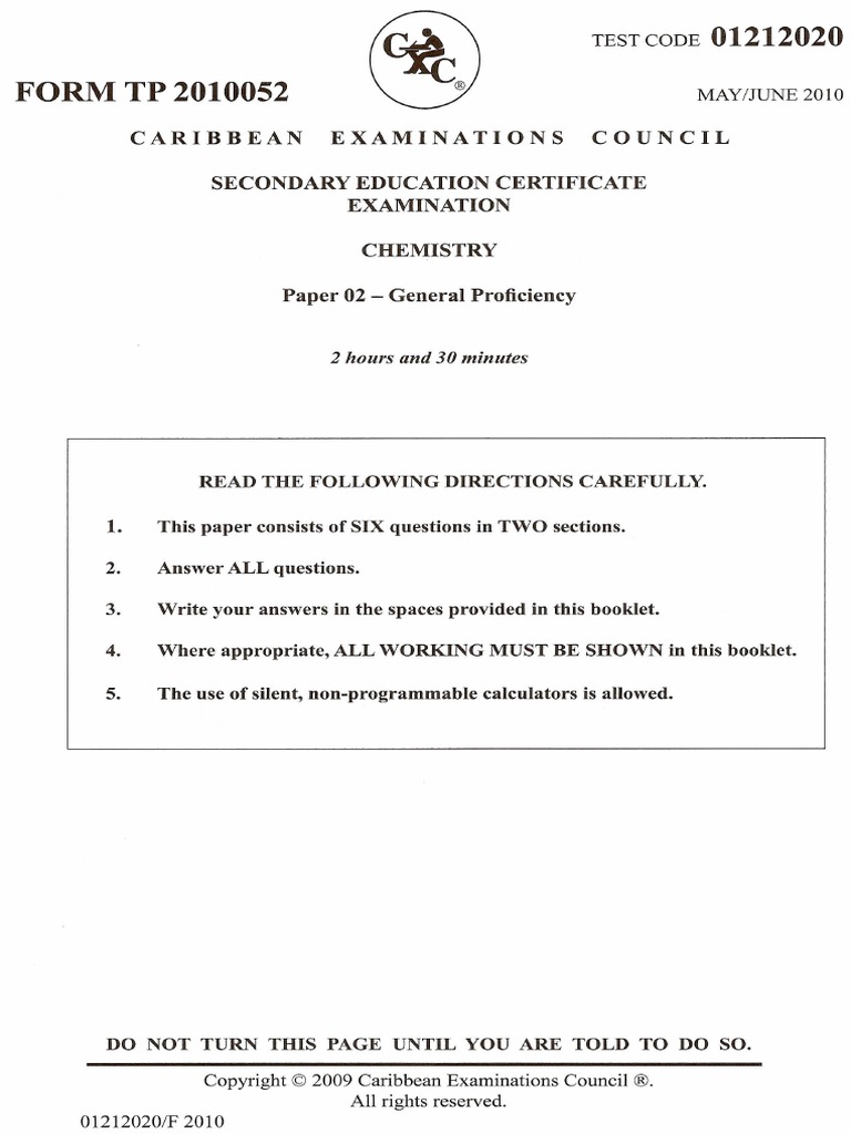 CSEC Chemistry-2010-P2 | PDF | Redox | Chemical Reactions
