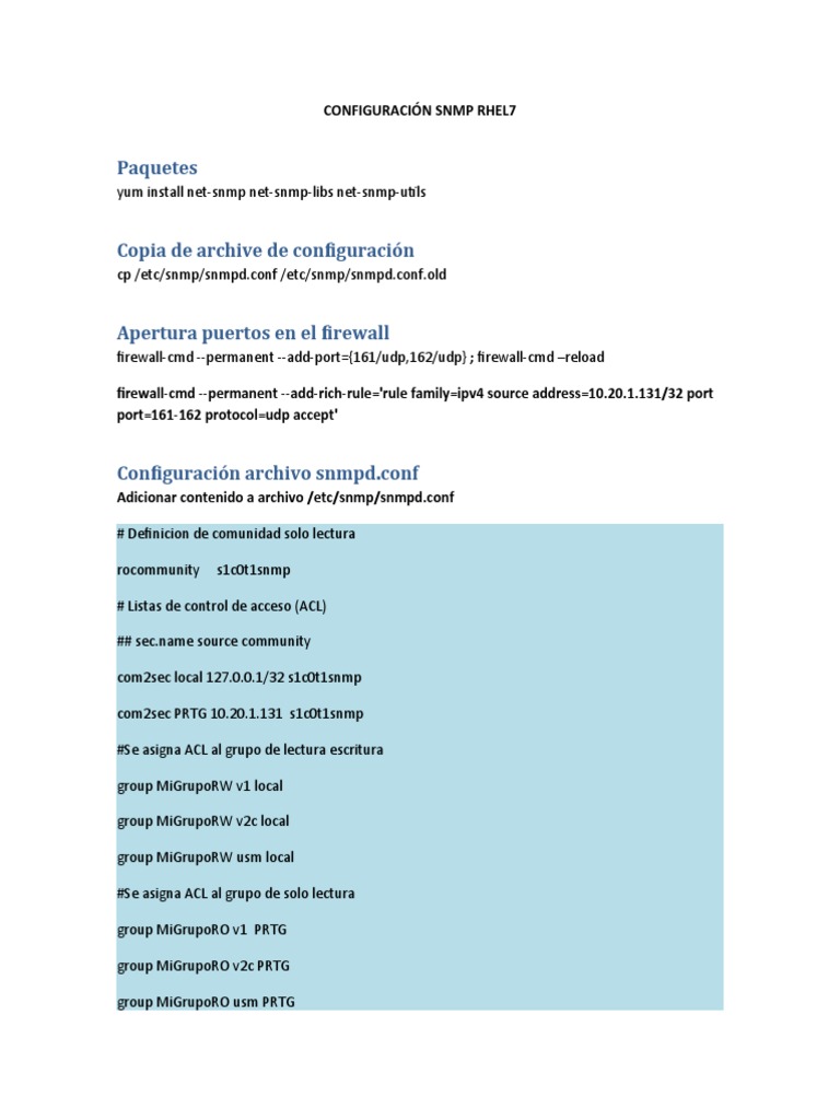 Configuración básica del servicio SNMP en Red Hat Enterprise Linux 7 | PDF