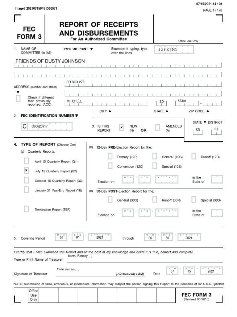 Dusty Johnson July 2021 FEC Report | PDF | Political Action Committee ...