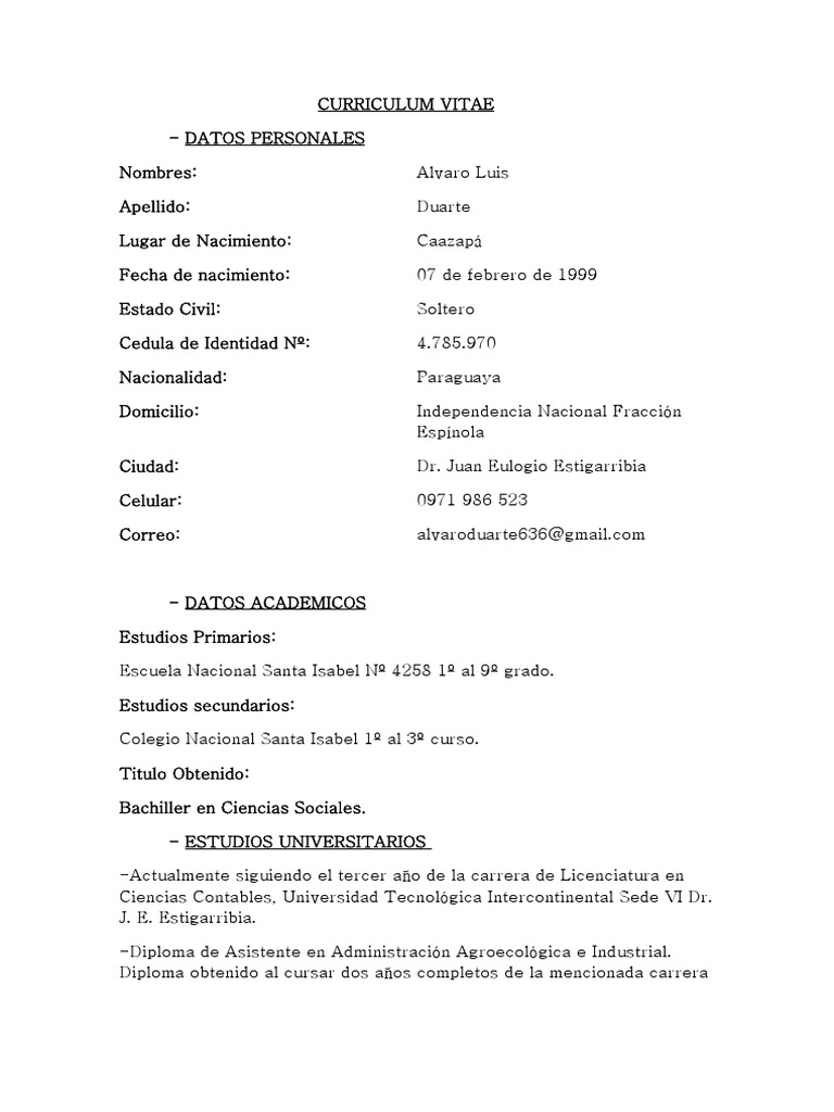 CURRICULUM VITAE Alvaro Duarte. | PDF | Informática | Informática y tecnología de la información
