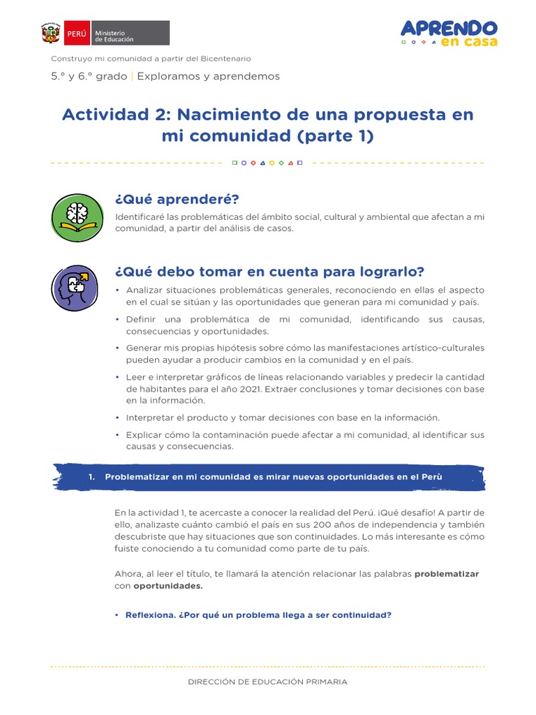 Exp5 Primaria 5y6 Exploramos Act2 1 - 2 | PDF | Perú | Educación avanzada