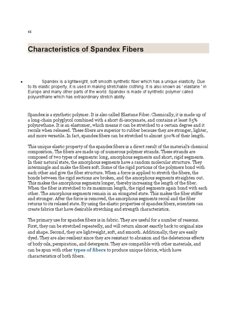 Characteristics of Spandex Fibers | PDF | Fibers | Yarn