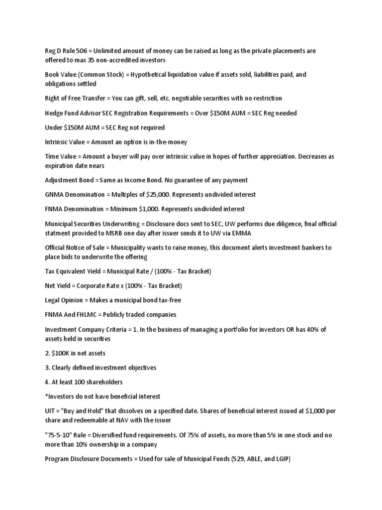 Series 6 Study Guide | PDF | Mutual Funds | Investment Fund