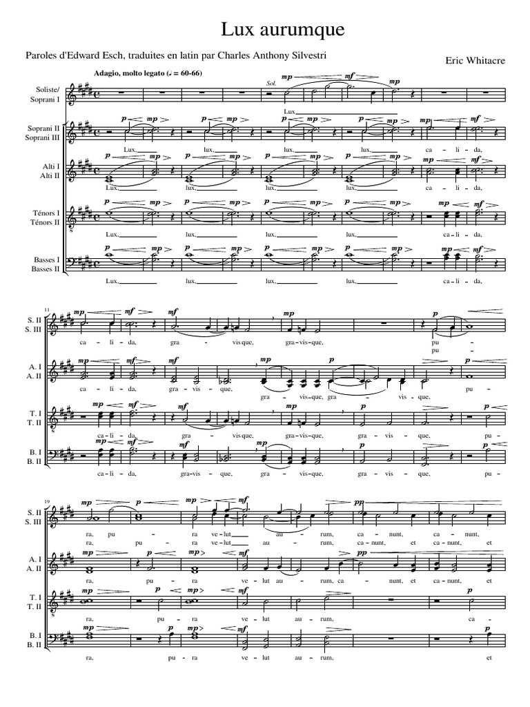 Lux Aurumque - Whitacre (Choir) | PDF | Composiciones | Modernismo (música)