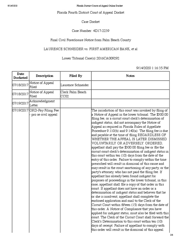 Florida Fourth District Court of Appeal, LAURENCE SCHNEIDER vs. FIRST ...