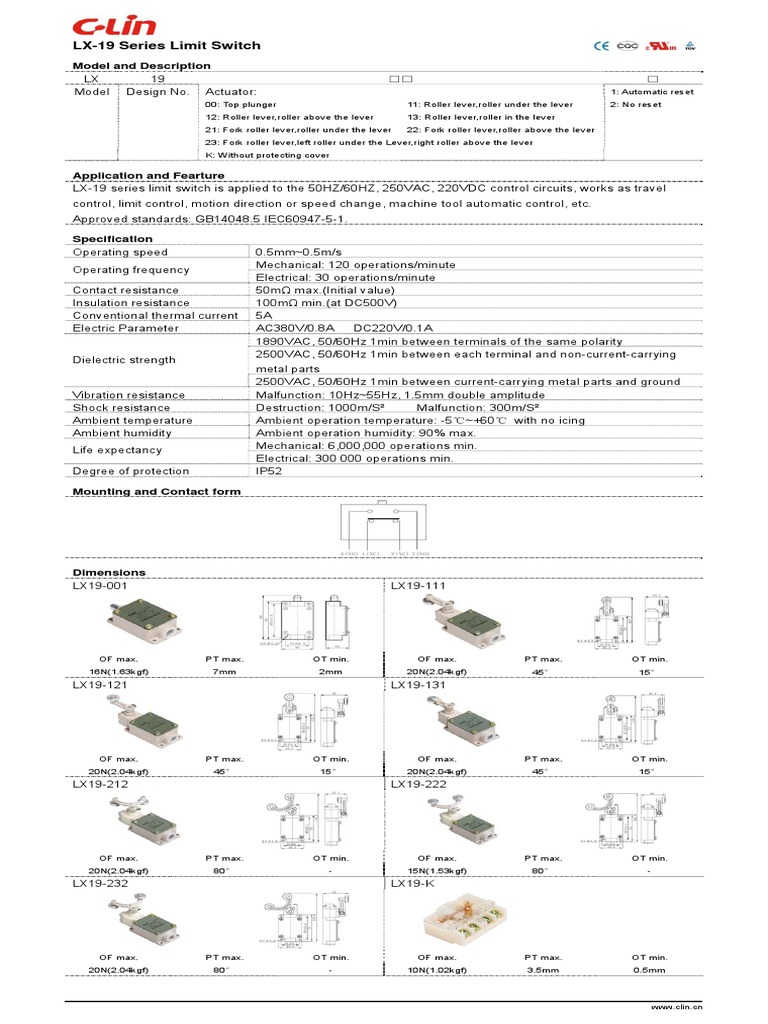 LX-19 Series Limit Switch: Model and Description | PDF | Switch ...