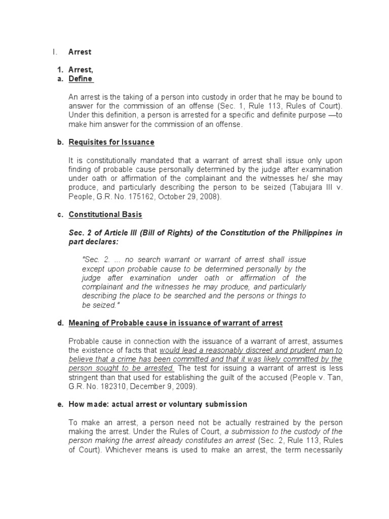 WEEK 5 - Arrest | Download Free PDF | Probable Cause | Arrest Warrant