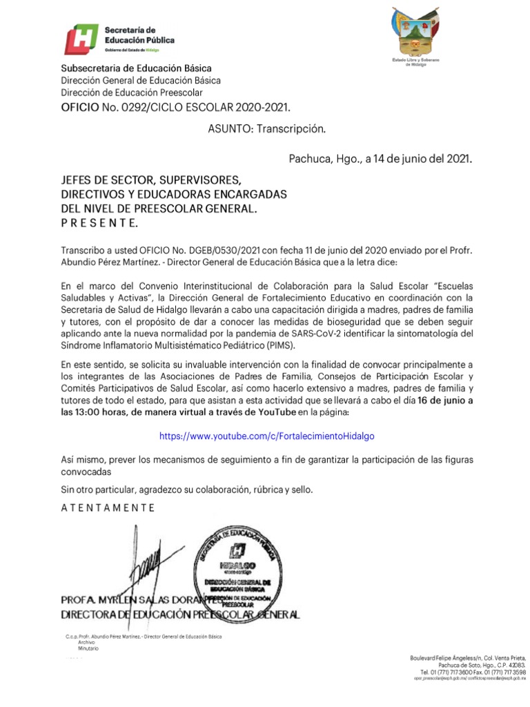 Transcripcion OFICIO DGEB 0530 2021 | PDF