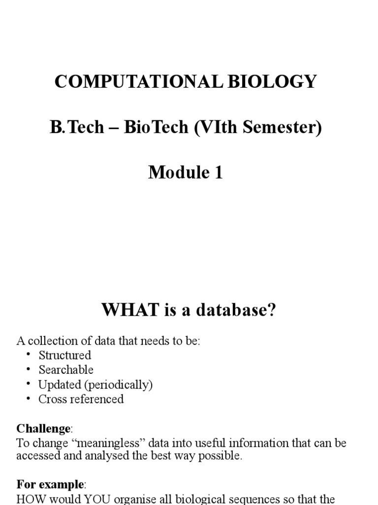 Computational Biology B.Tech - Biotech (Vith Semester) | PDF ...