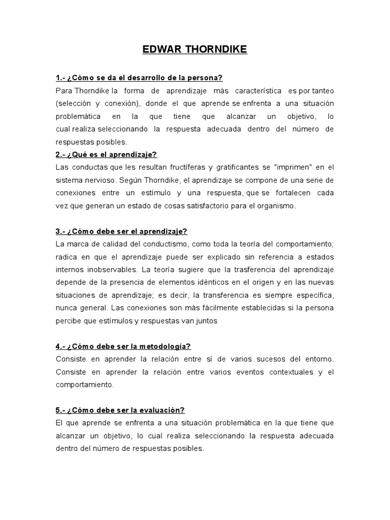 Conductismo de Edward Thorndike | PDF | Aprendizaje | Comportamiento