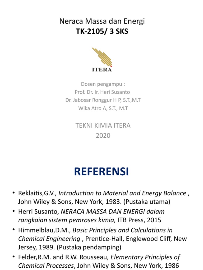 Neraca Massa Dan Energi Pertemuan 1 | PDF