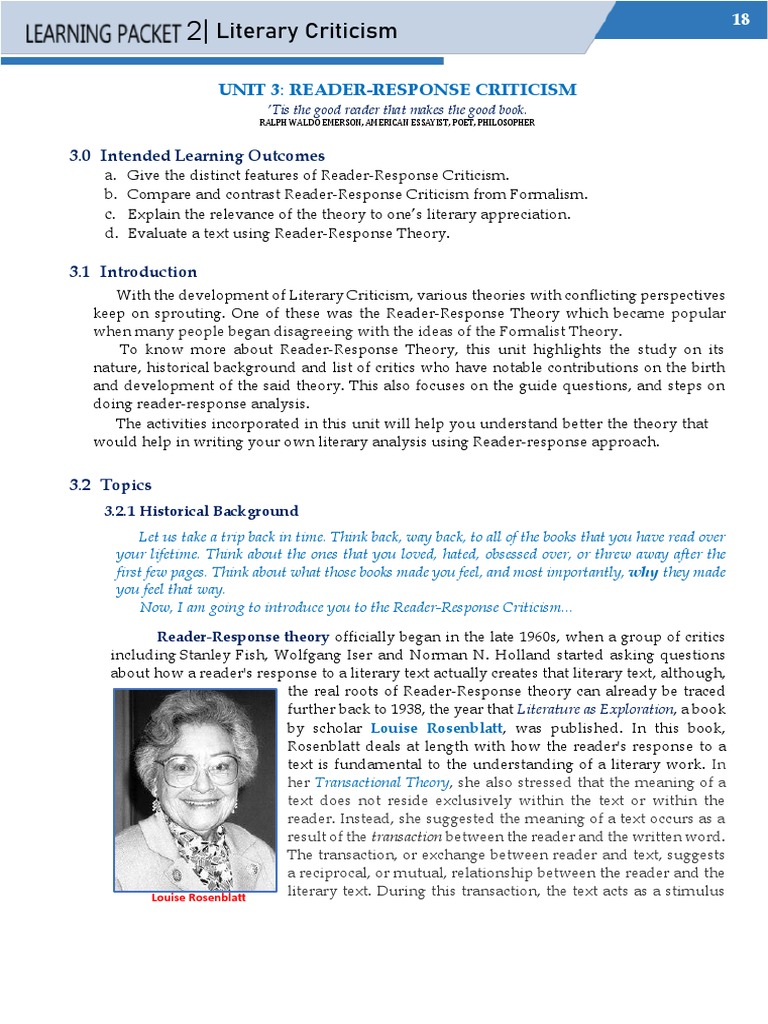 Unit 3: Reader-Response Criticism: A. B. C. D | Download Free PDF ...
