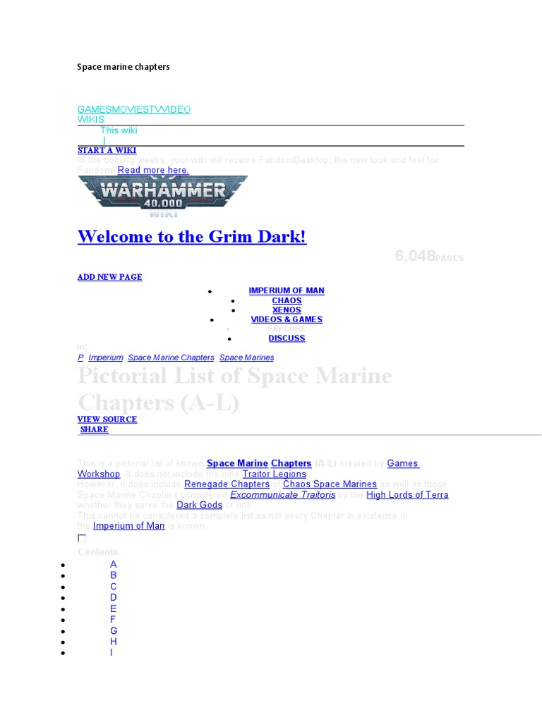 Pictorial List of Space Marine Chapters (A-L) : Welcome To The Grim ...