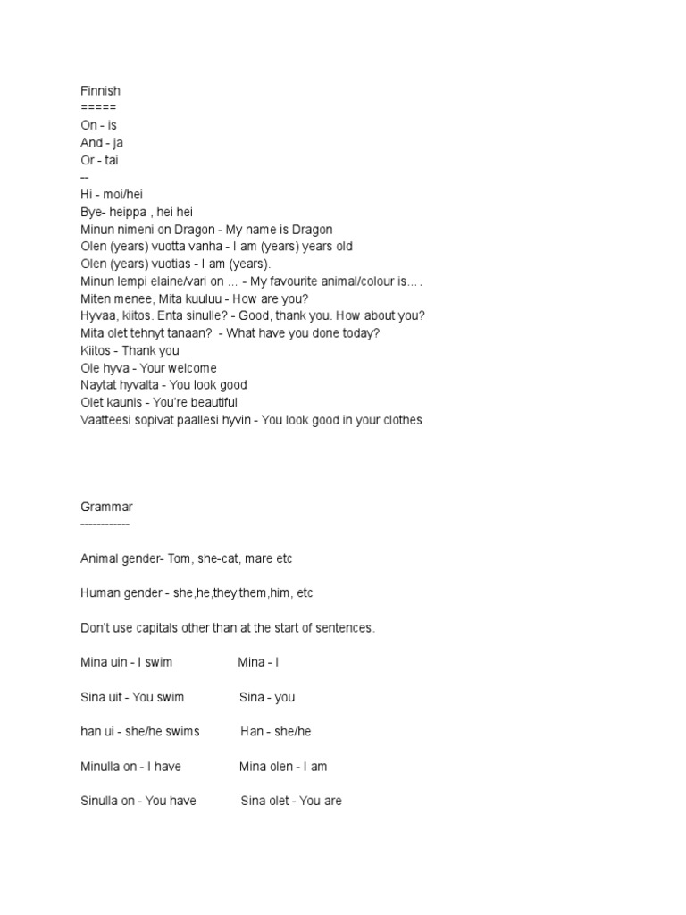 Basic Finnish Words | PDF