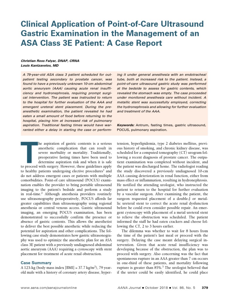 Gastric Ultrasound in ASA 3E Anesthesia | PDF | Anesthesia | Medical ...