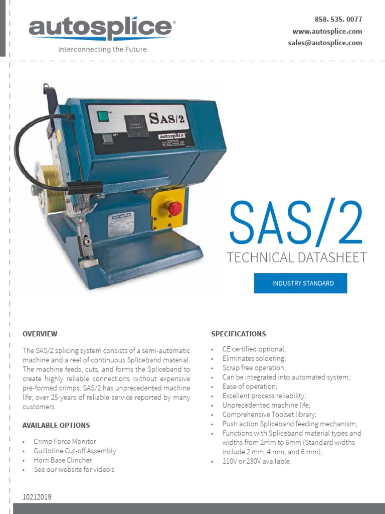 Technical Datasheet for the SAS/2 Splicing System: Specifications ...