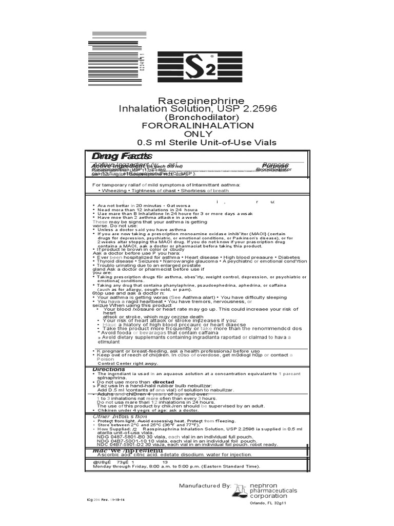 Racepinephrine Product Insert Sheet | PDF | Asthma | Clinical Medicine