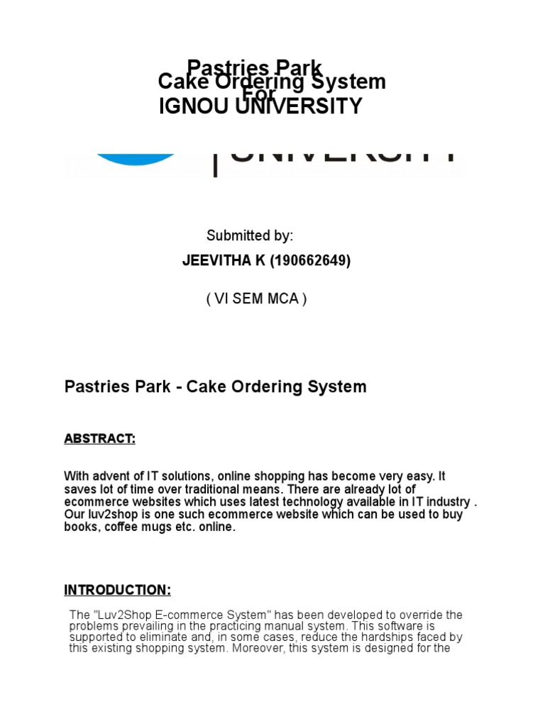 Pastries Park Cake Ordering System For Ignou University | PDF | E ...