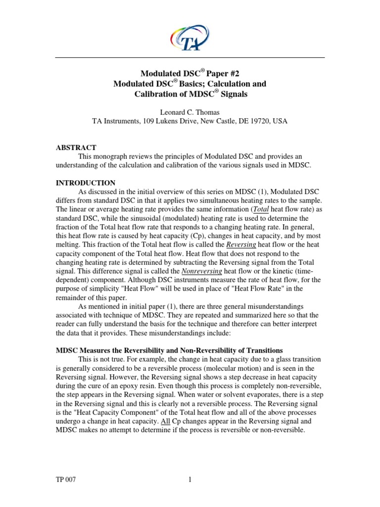 Modulated DSC Paper #2 Modulated DSC Basics Calculation and Calibration ...