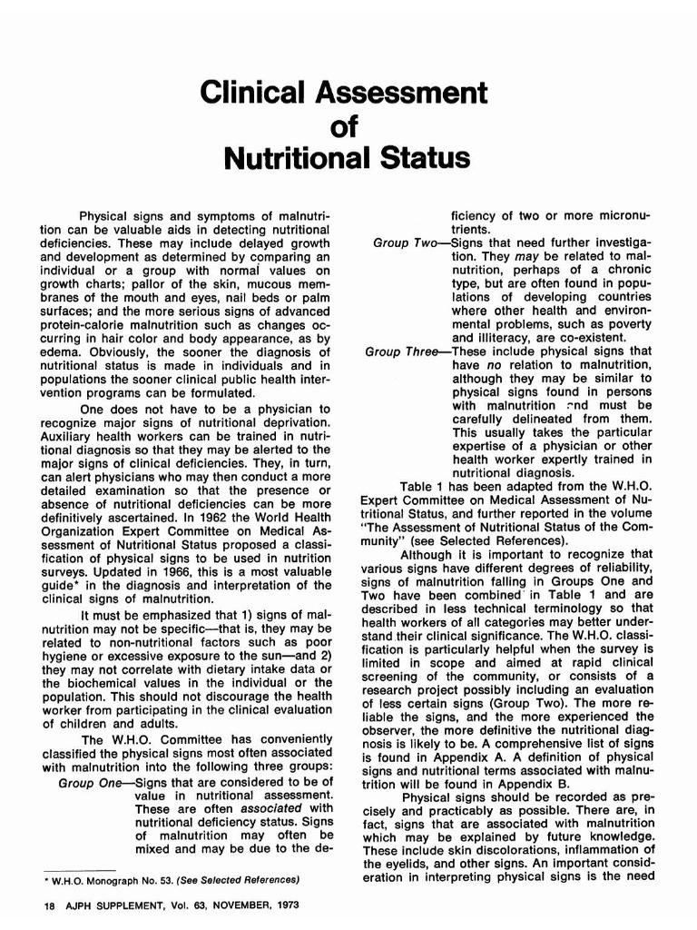 Clinical Assessment of Nutritional Status | PDF