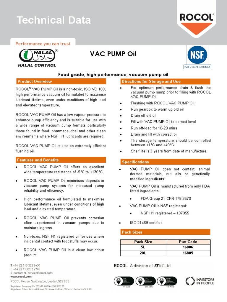 Technical Data: Vac Pump Oil | PDF | Vacuum | Pump