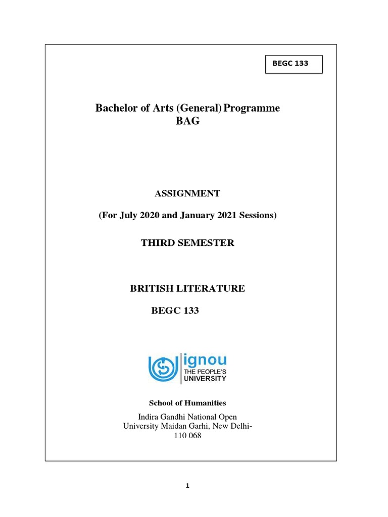 Bachelor of Arts (General) Programme BAG: Assignment (For July 2020 and ...