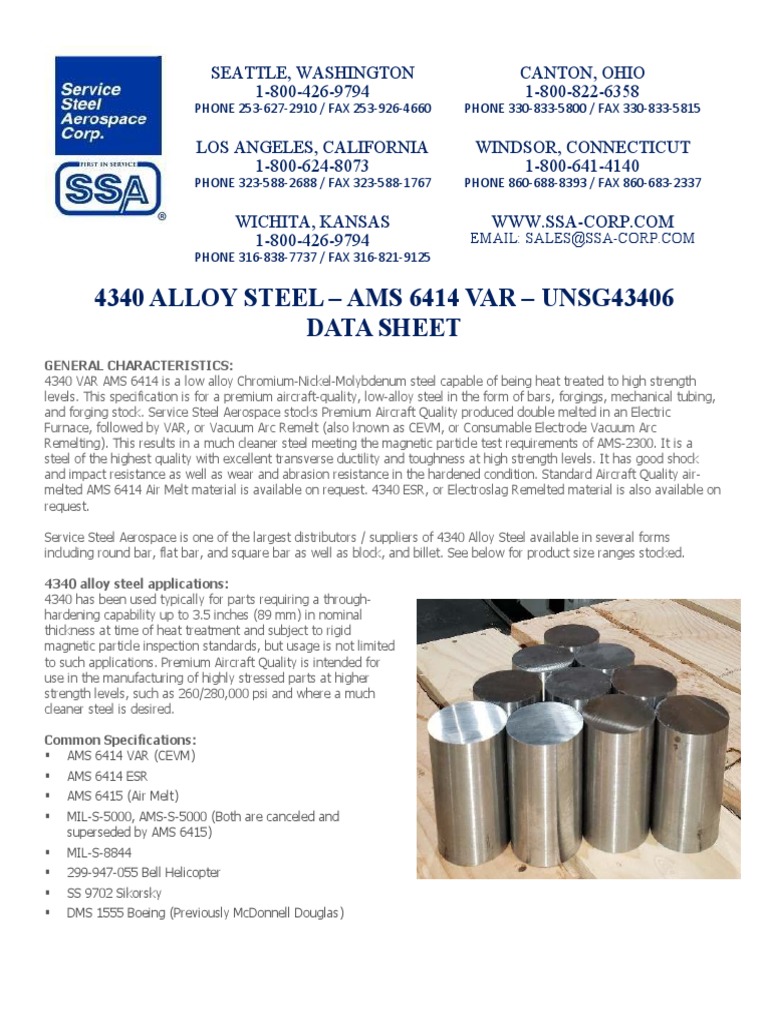 Data Sheet 4340-AMS-6414-UNSG43406 | PDF | Heat Treating | Steel