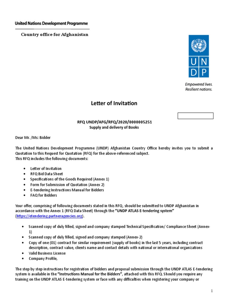 Letter of Invitation: Country Office For Afghanistan | PDF ...