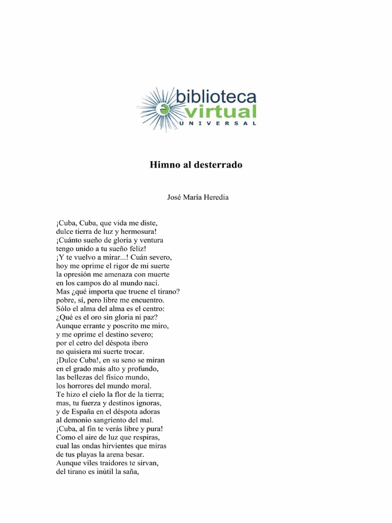 Jose Maria Heredia-Himno Al Desterrado | PDF