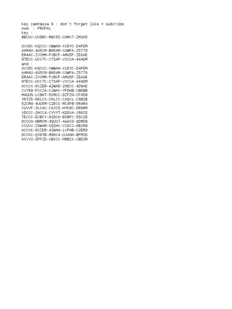 Camtasia 9 Key and Serial Codes | PDF | Business